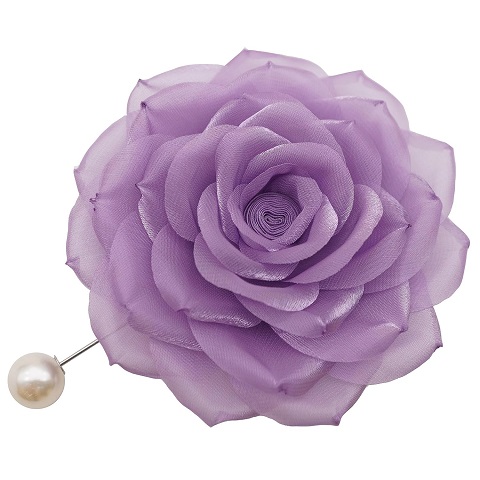 Hoa cài áo Thủ công cao cấp- Hoa hồng tơ óng – Màu tím hà ĐK khoảng 9cm ...